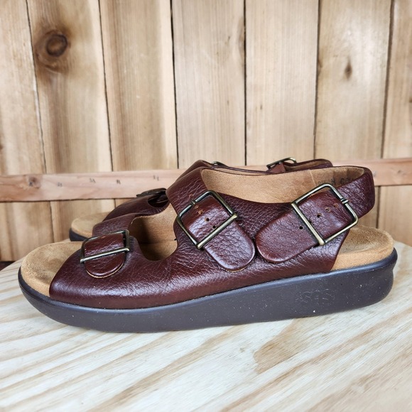 SAS | Shoes | Sas Relaxed Sandals Womens 85 Brown Leather Adjustable ...